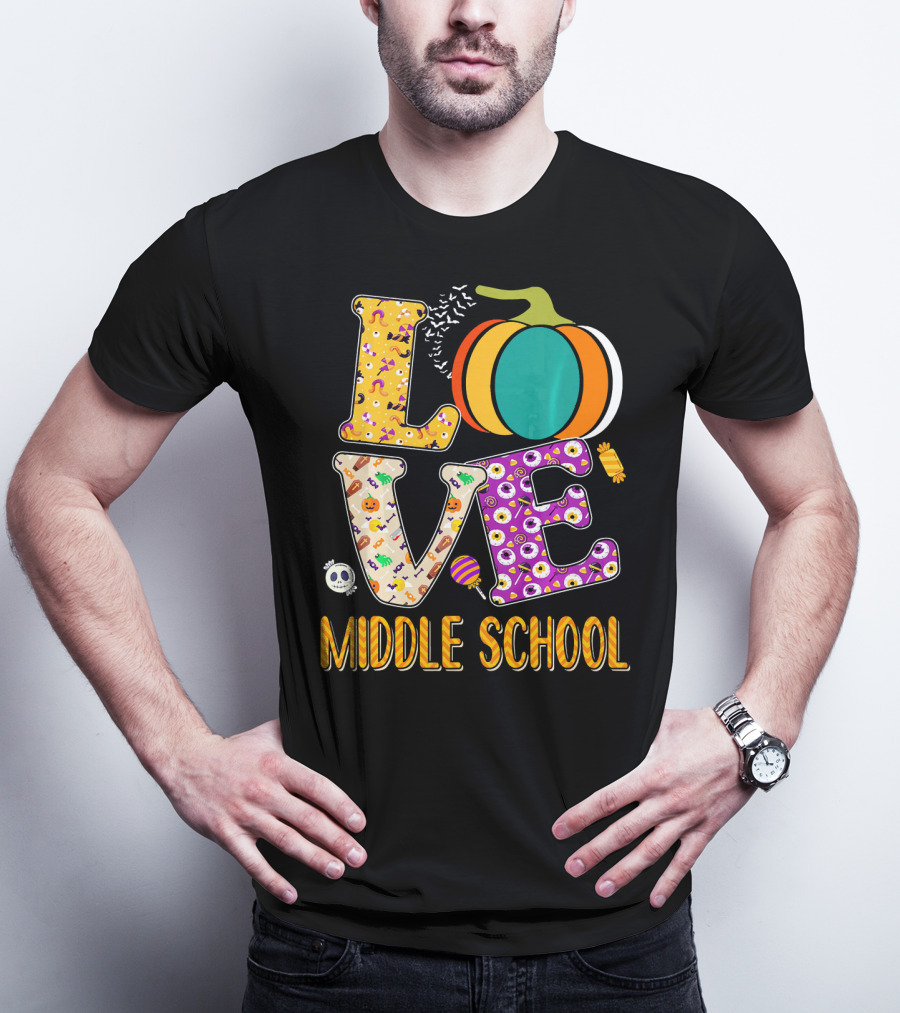 Love Middle School Halloween Pumpkin Fun T-Shirt