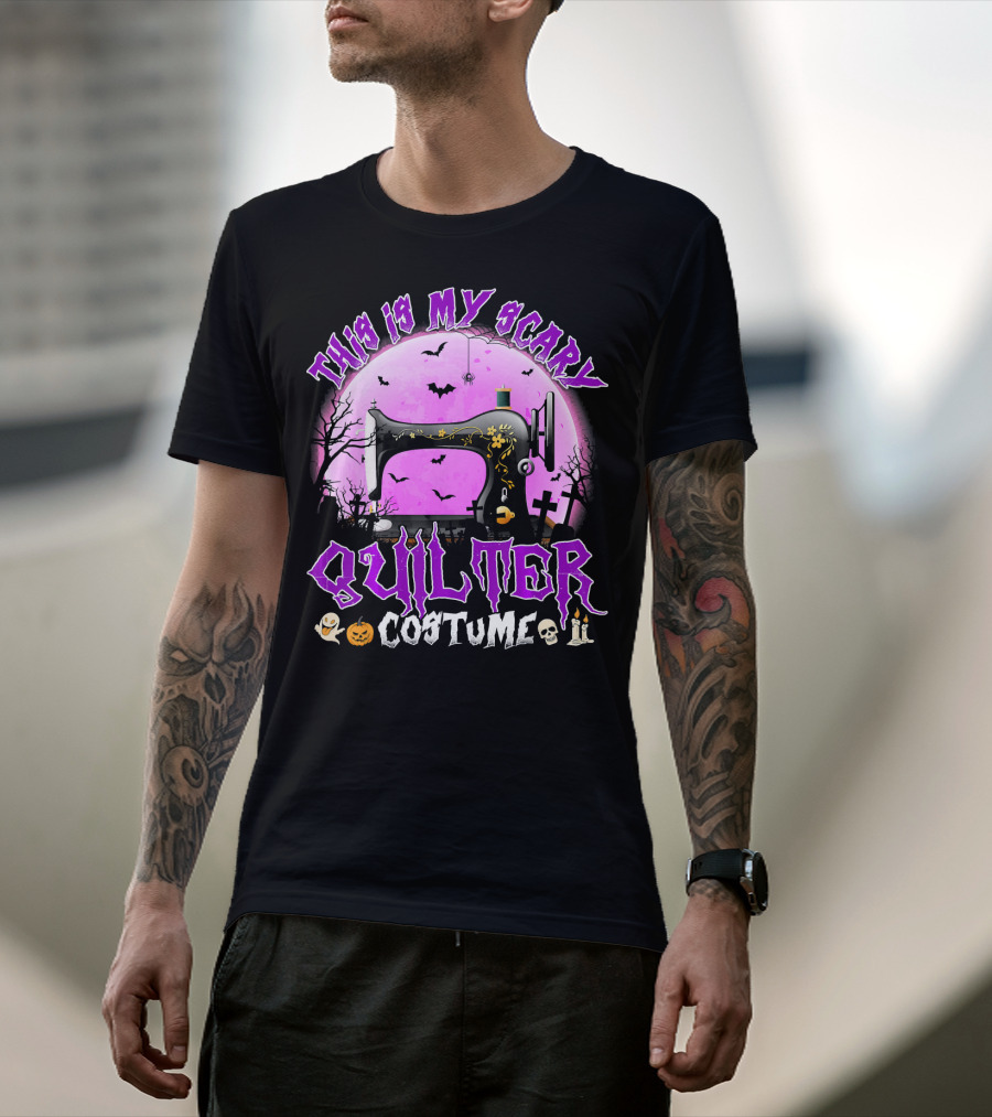 This Is My Scary Quilter Costume With Sewing Machine And Halloween Icons T-Shirt