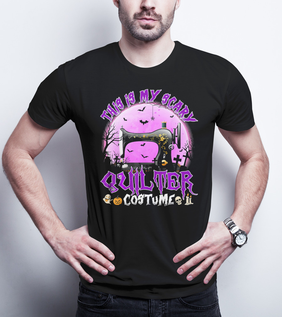 This Is My Scary Quilter Costume With Sewing Machine And Halloween Icons T-Shirt