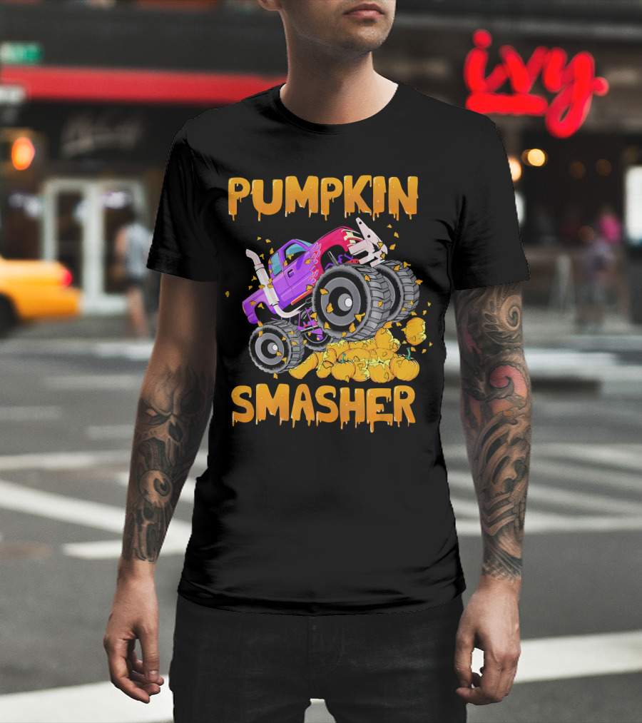 Pumpkin Smasher Halloween Monster Truck T-Shirt