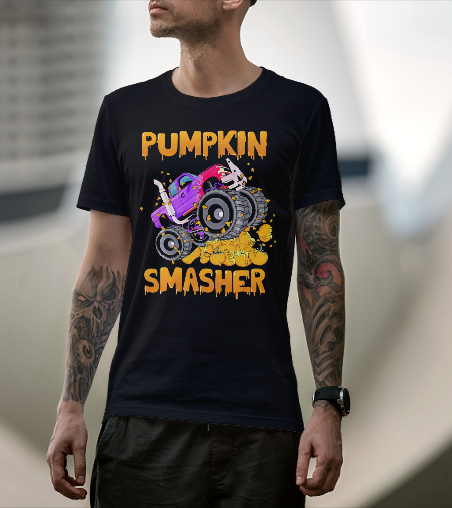 Pumpkin Smasher Halloween Monster Truck T-Shirt