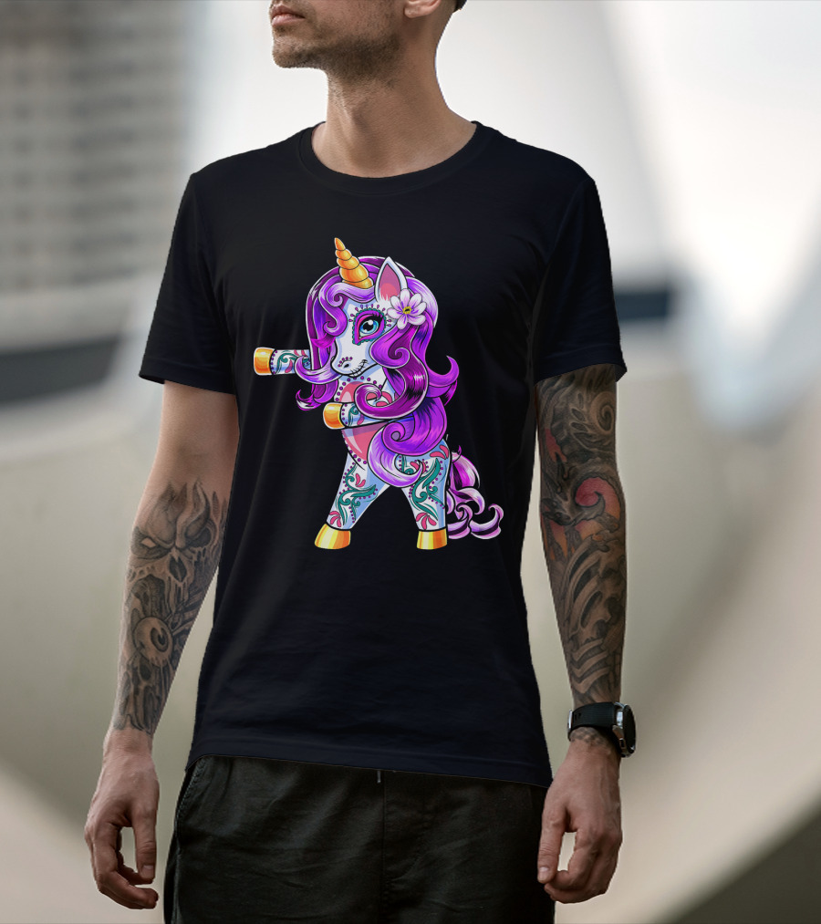 Flossing Unicorn Day Of The Dead Sugar Skull Dance T-Shirt