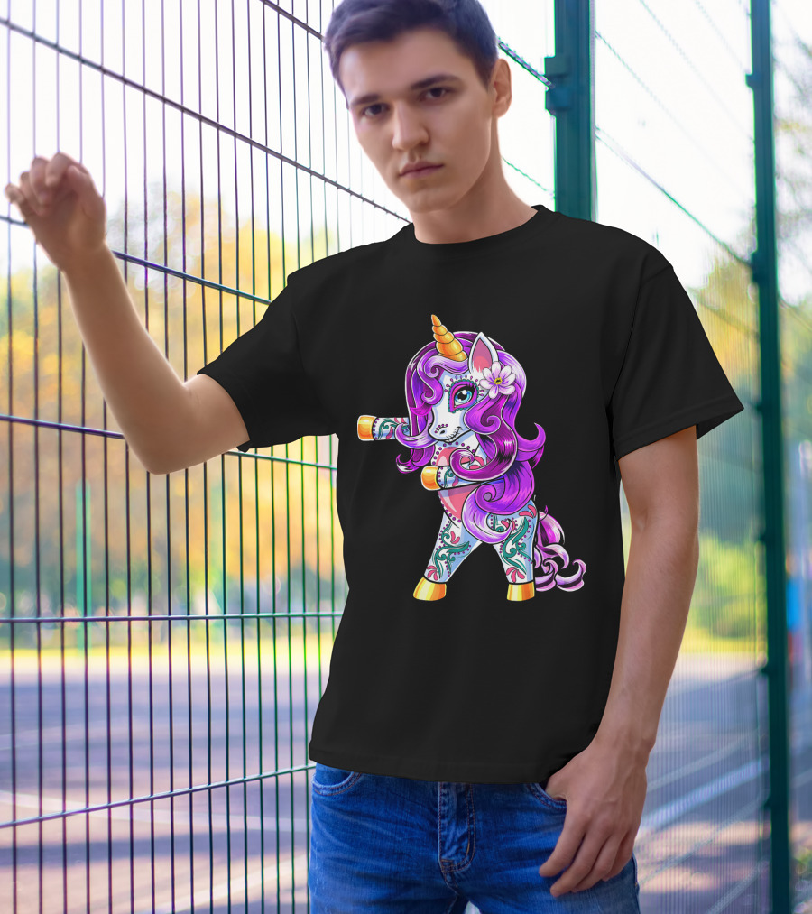 Flossing Unicorn Day Of The Dead Sugar Skull Dance T-Shirt