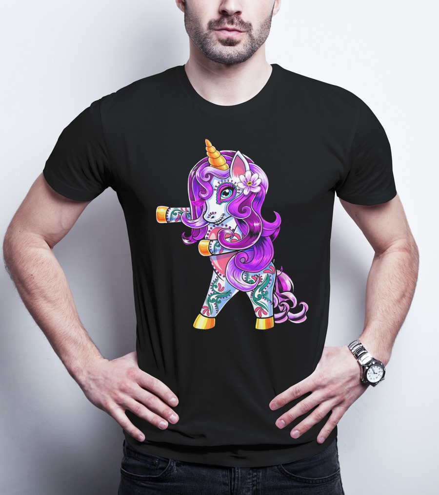 Flossing Unicorn Day Of The Dead Sugar Skull Dance T-Shirt
