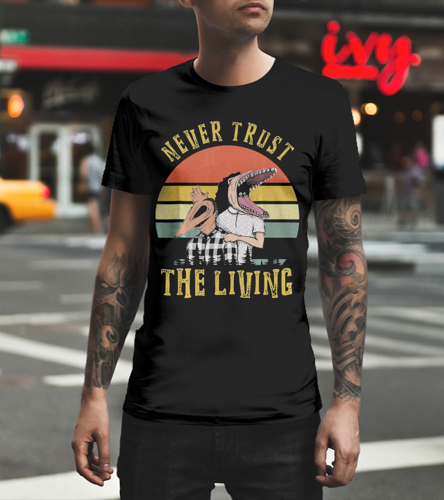 Never Trust The Living Retro Vintage Sun Beetlejuice Icons T-Shirt