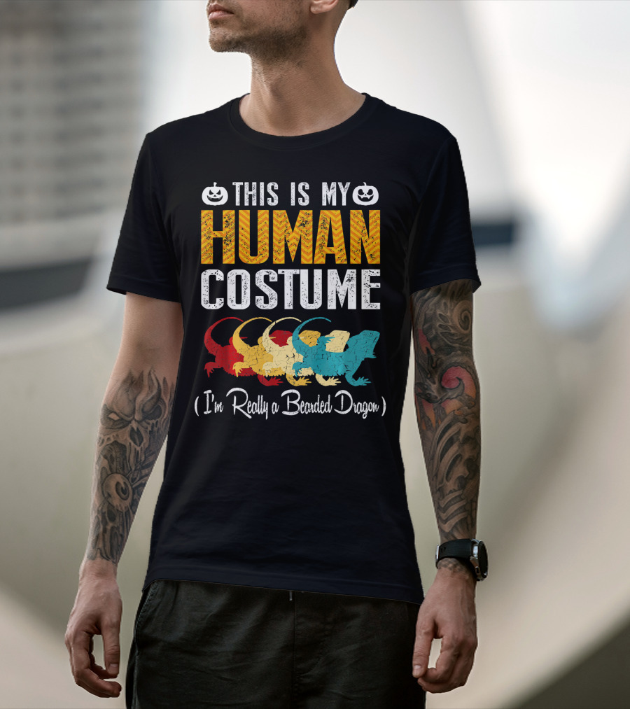 This Is My Human Costume I'm Really A Bearded Dragon Halloween Pumpkin T-Shirt