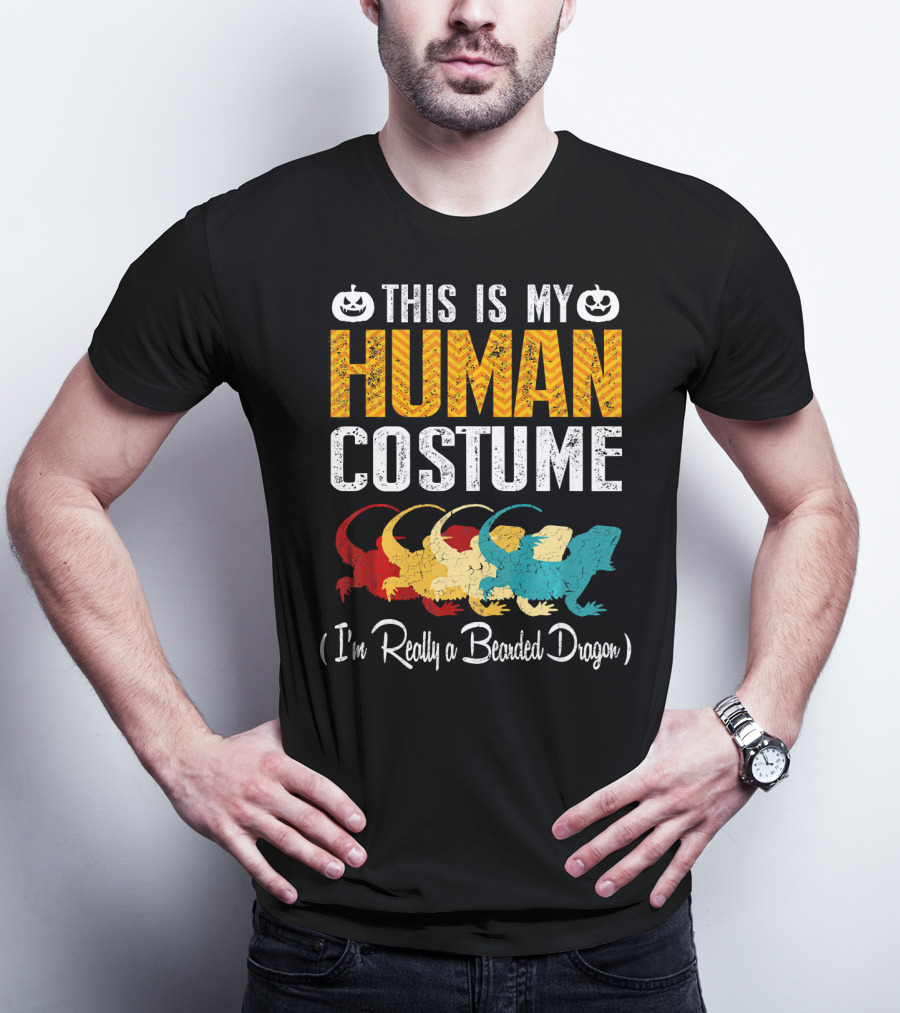 This Is My Human Costume I'm Really A Bearded Dragon Halloween Pumpkin T-Shirt