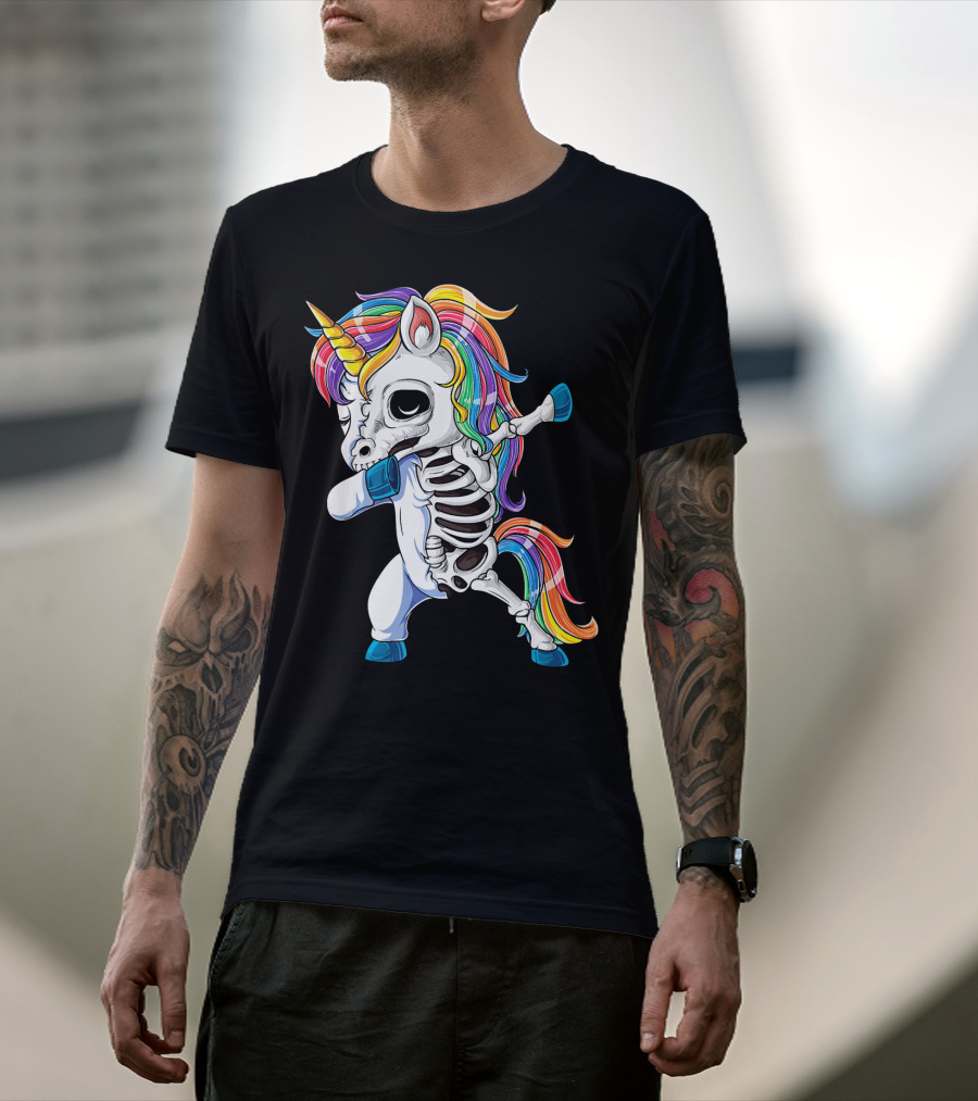 Dabbing Rainbow Skeleton Unicorn T-Shirt
