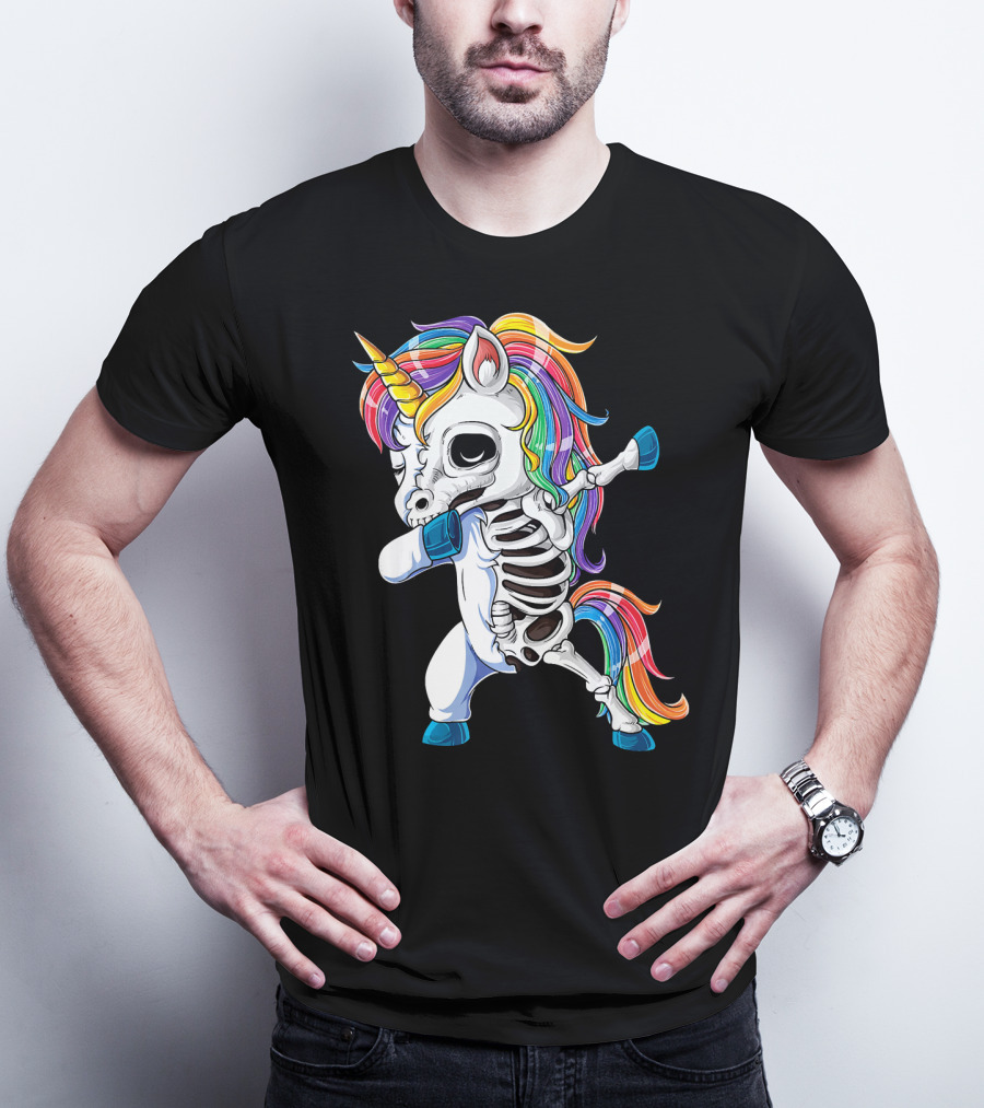 Dabbing Rainbow Skeleton Unicorn T-Shirt