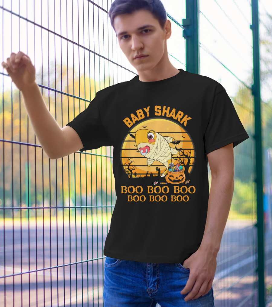 Baby Shark Boo Boo Boo Halloween Pumpkin Mummy T-Shirt