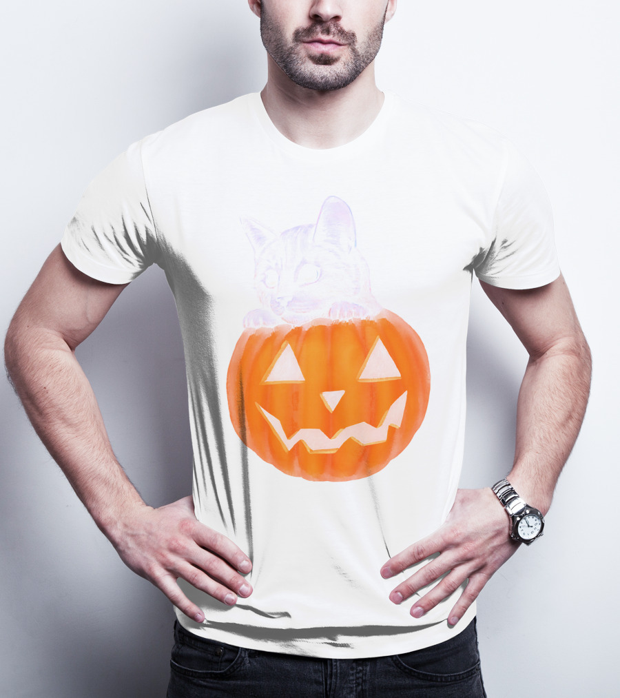 Kitten Peeking From Jack-O'-Lantern Pumpkin Halloween T-Shirt