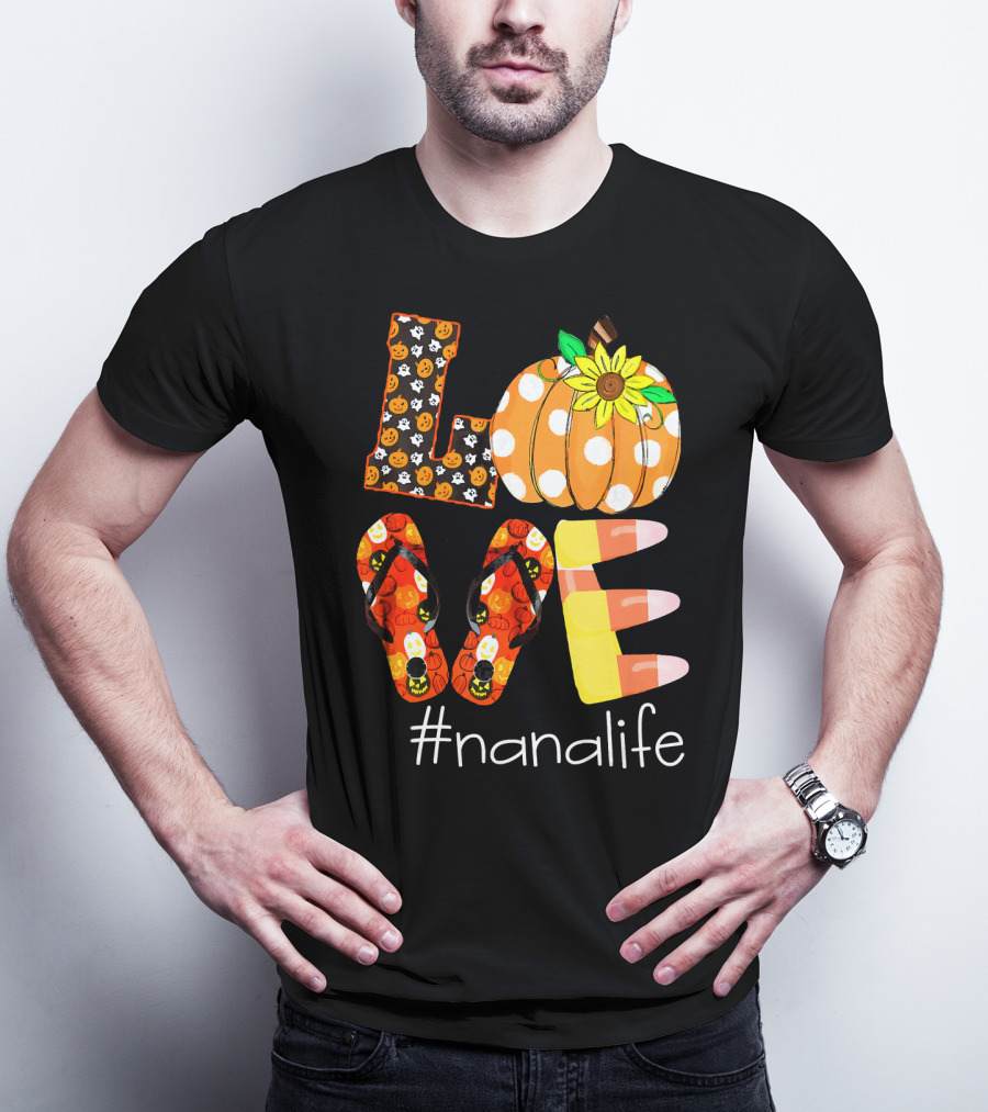 Nanalife Funny Love Pumpkin Flip Flops Halloween Candy Corn And Sunflower T-Shirt