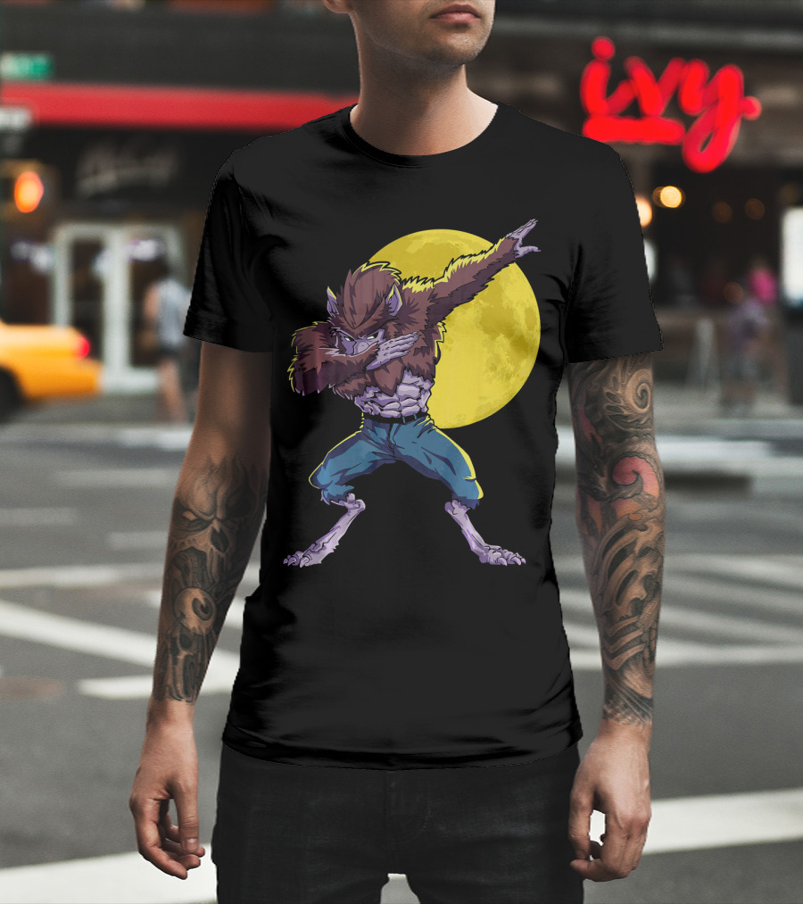 Werewolf Dabbing Halloween Funny Zombie Full Moon T-Shirt