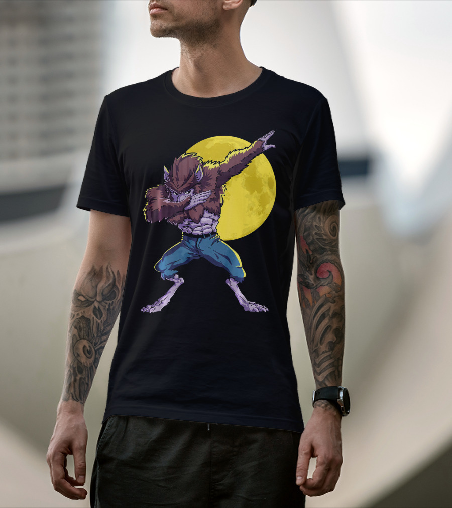 Werewolf Dabbing Halloween Funny Zombie Full Moon T-Shirt