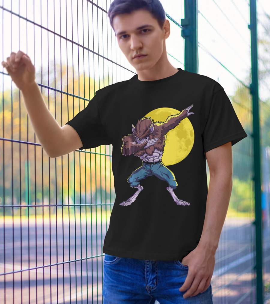 Werewolf Dabbing Halloween Funny Zombie Full Moon T-Shirt