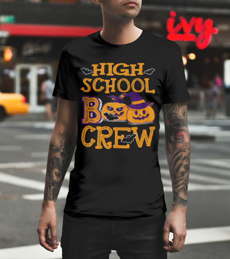 High School Boo Crew Halloween Pumpkins And Bats T-Shirt