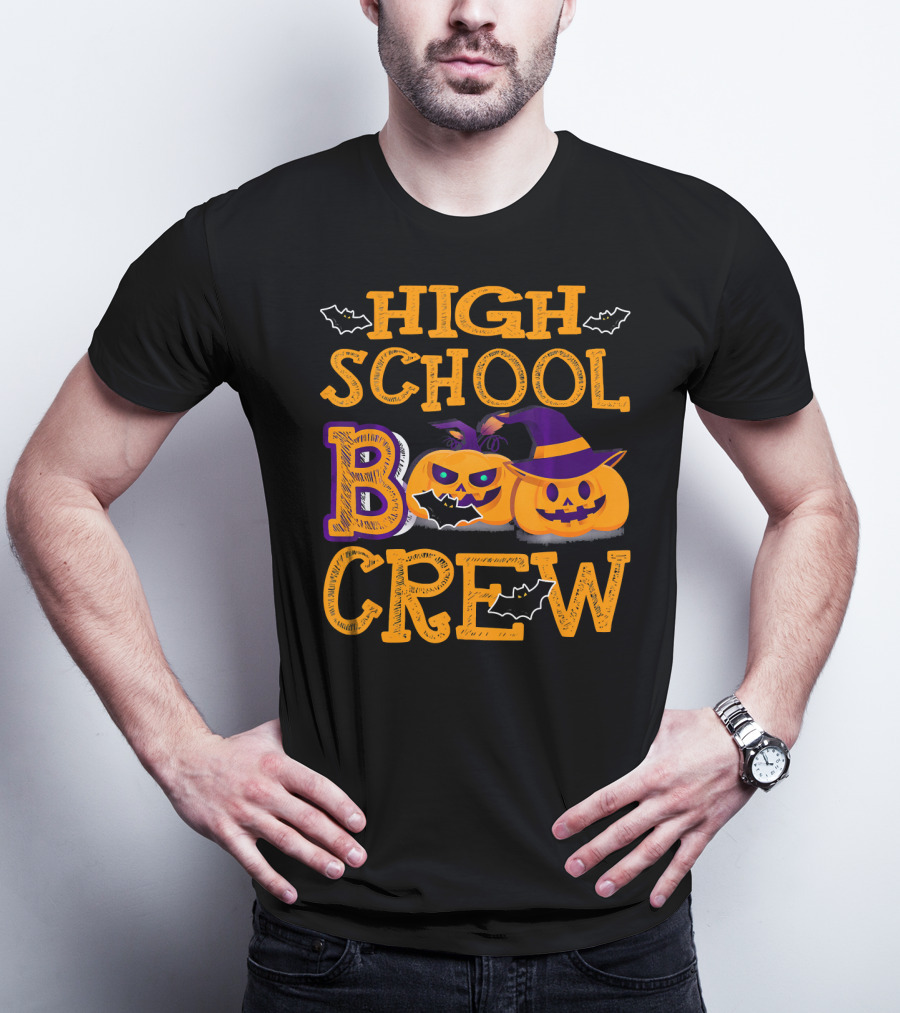 High School Boo Crew Halloween Pumpkins And Bats T-Shirt