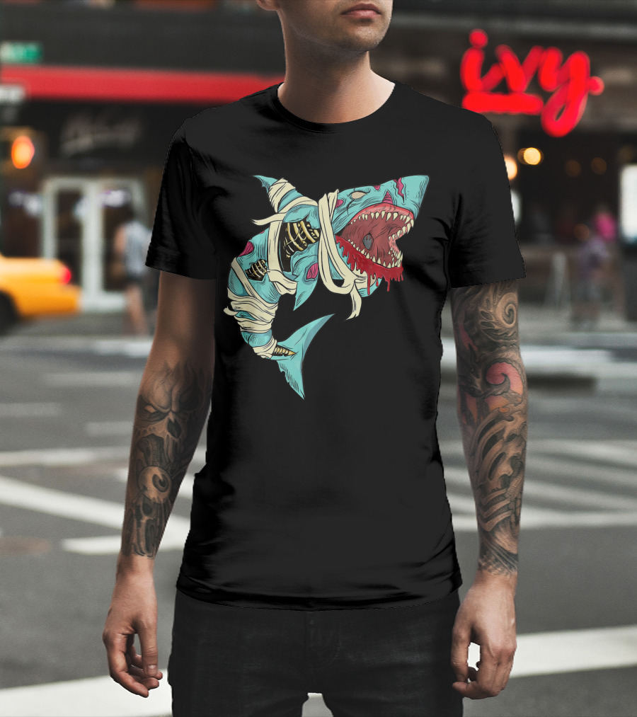 Shark Zombie Halloween Jawsome Zom Mummy Jaws T-Shirt