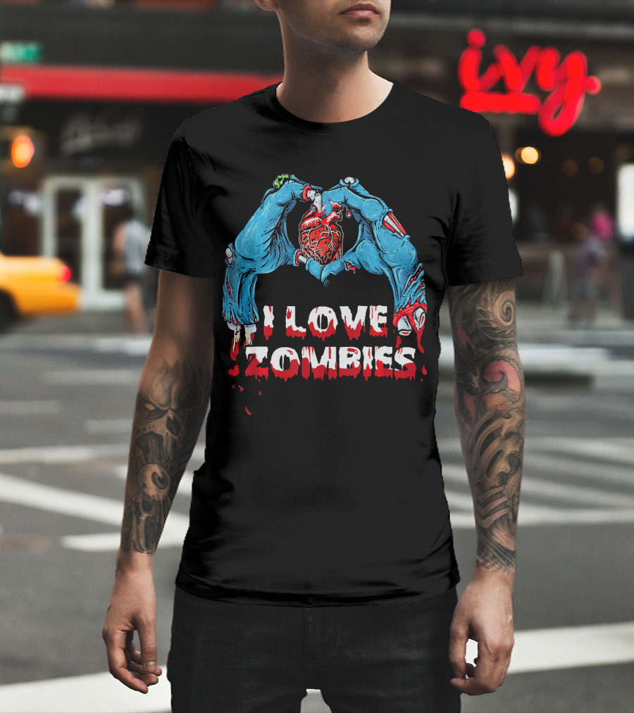 I Love Zombies Halloween Horror Funny Zo Creepy Hands And Heart T-Shirt