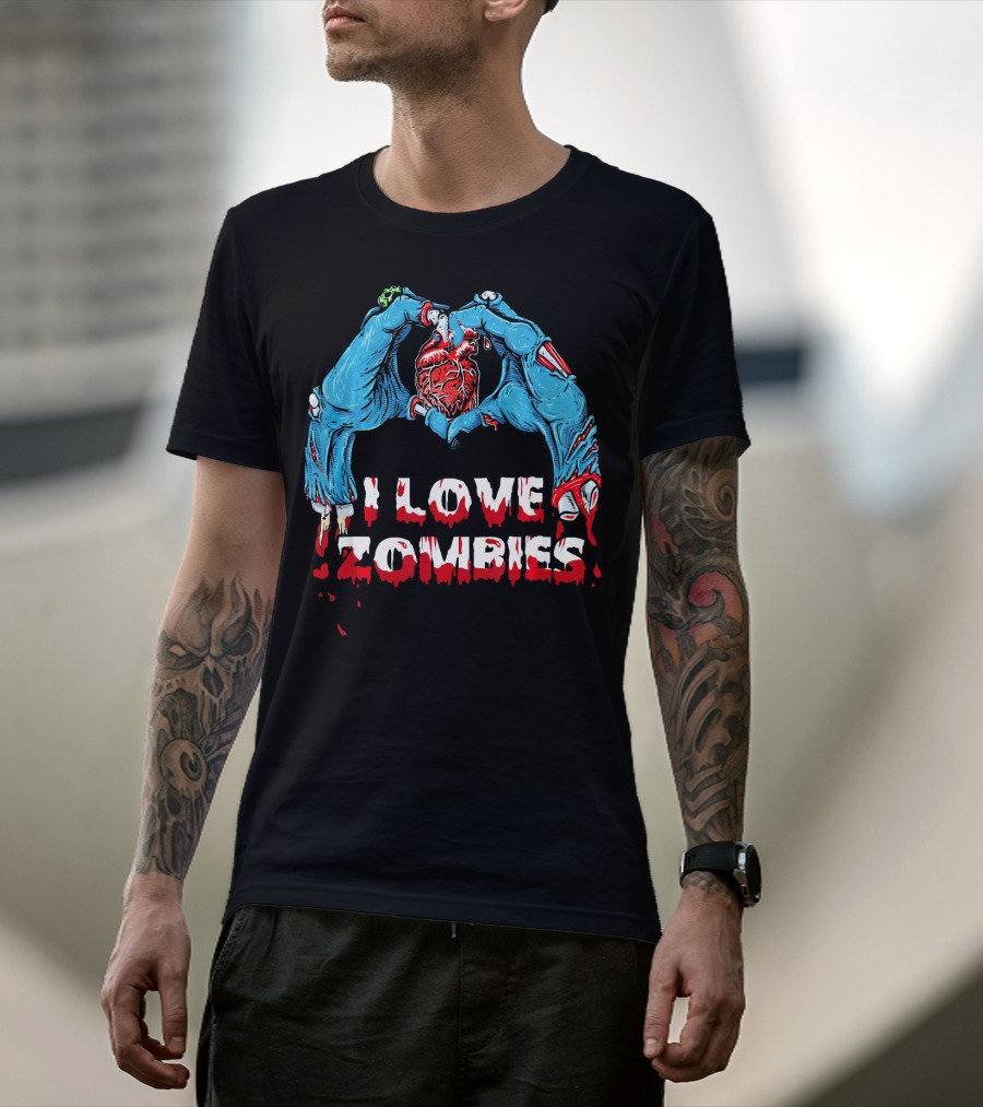 I Love Zombies Halloween Horror Funny Zo Creepy Hands And Heart T-Shirt