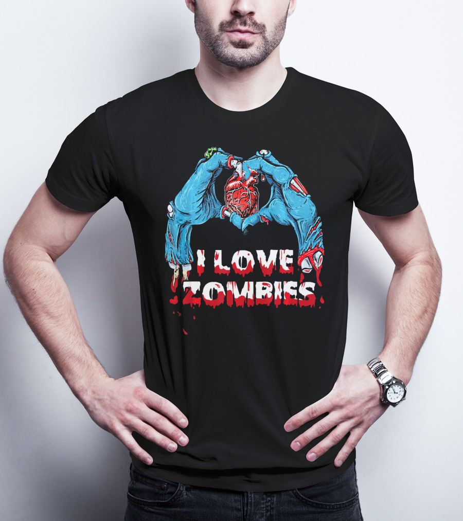 I Love Zombies Halloween Horror Funny Zo Creepy Hands And Heart T-Shirt