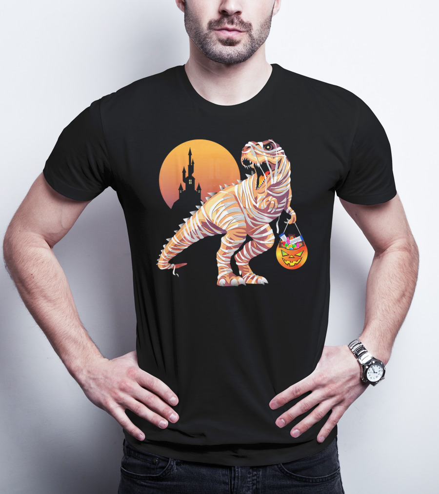 Mummy Rex Dinosaur Halloween Trick Or Treat Castle Shadows T-Shirt