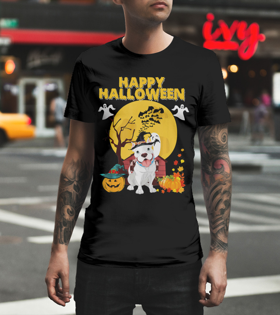 Happy Halloween Pumpkin Pitbull Dog Ghosts And Spooky Night T-Shirt