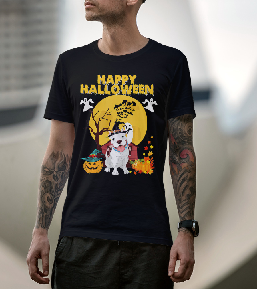 Happy Halloween Pumpkin Pitbull Dog Ghosts And Spooky Night T-Shirt