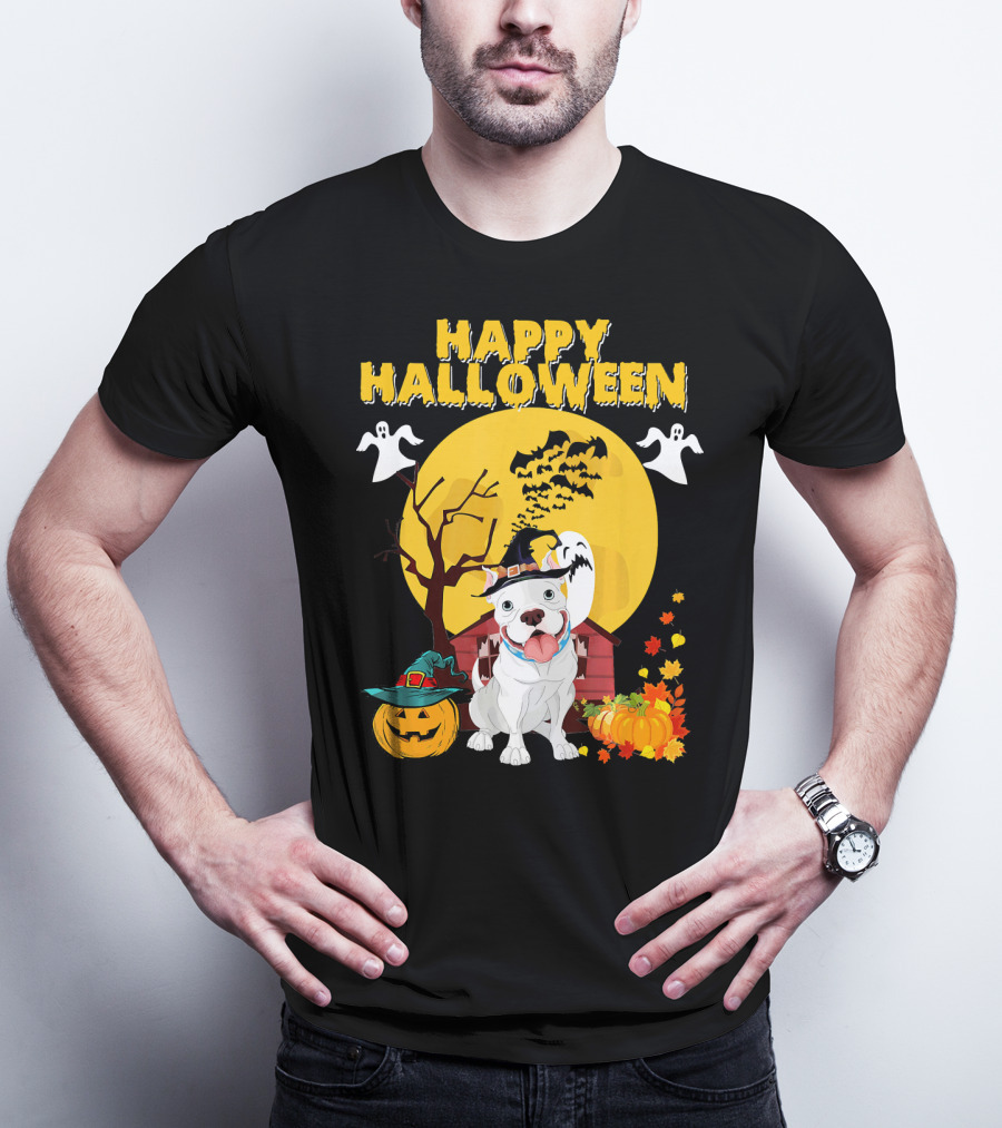 Happy Halloween Pumpkin Pitbull Dog Ghosts And Spooky Night T-Shirt