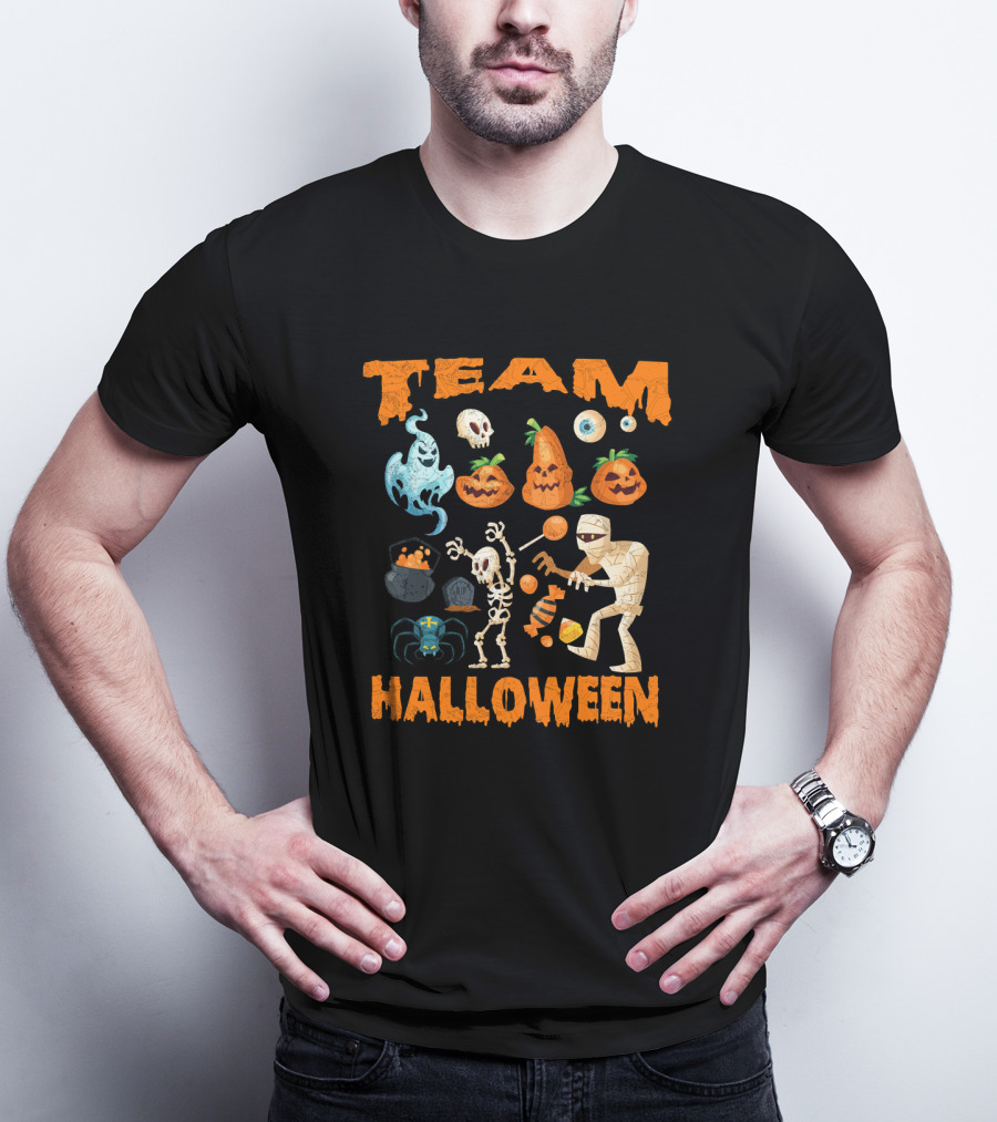 Team Halloween Ghost Skull Skeleton Pumpkins Mummy Spider T-Shirt