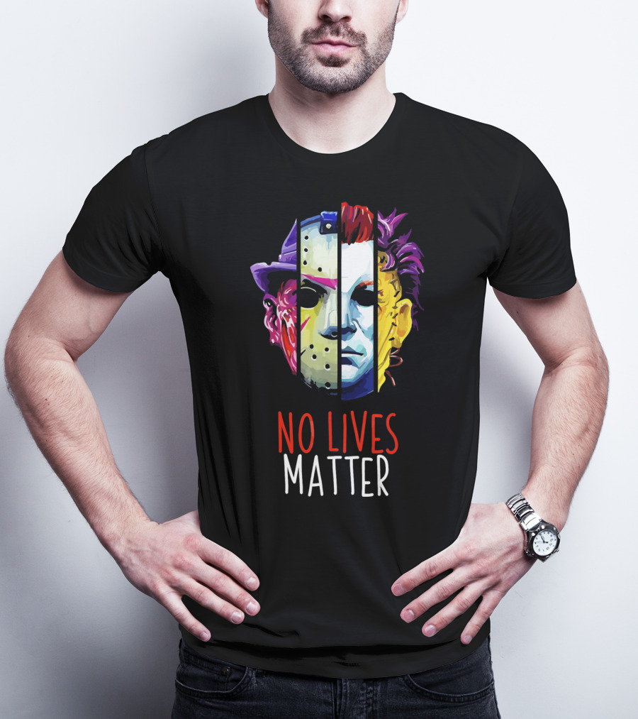 No Lives Matter Horror Villains Michael Myers Jason Voorhees Joker Split Face Compilation T-Shirt