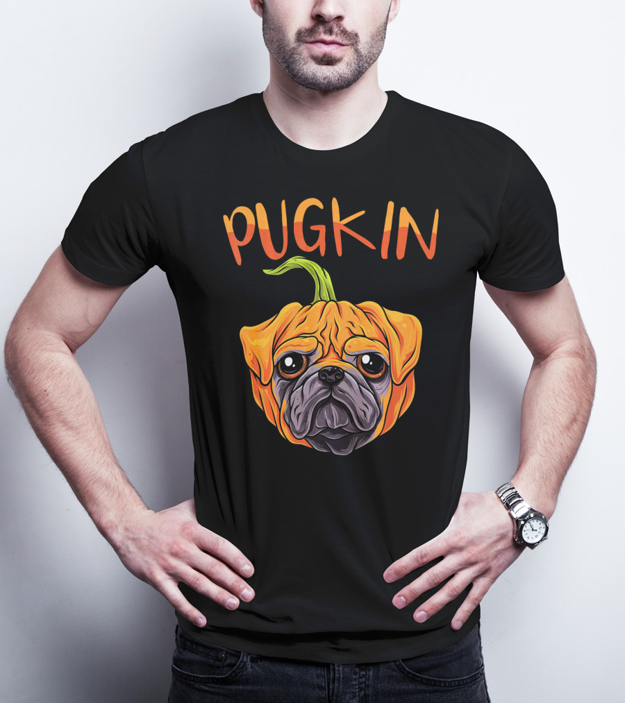 Pugkin Funny Pumpkin Pug Dog Head T-Shirt