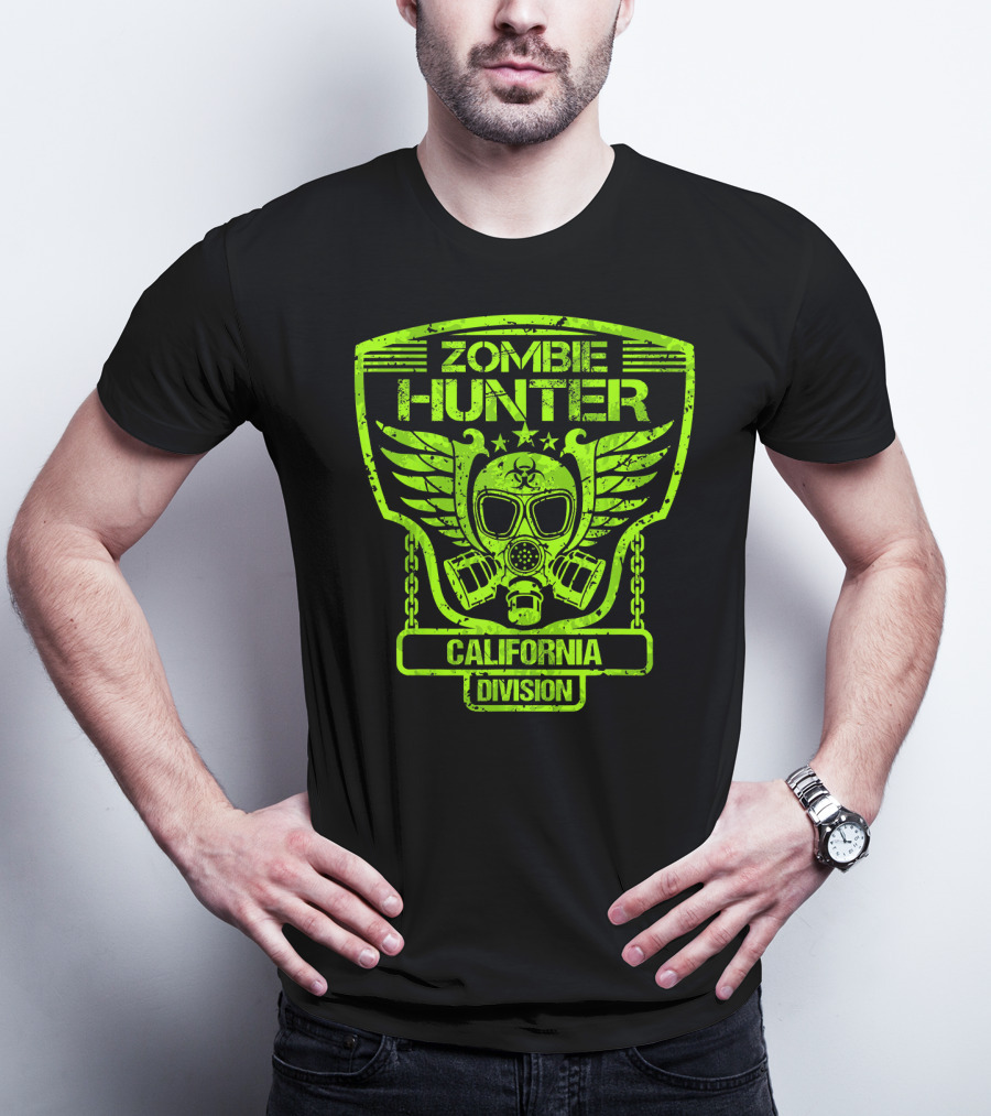 Zombie Hunter California Division Gas Mask Wings Emblem T-Shirt