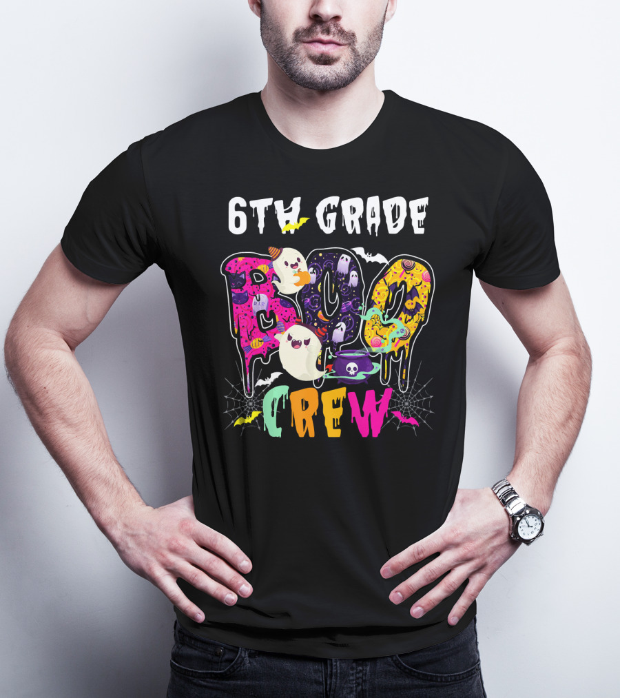 6th Grade Boo Crew Halloween Funny Costume Ghosts Bats Cauldron Spiders T-Shirt