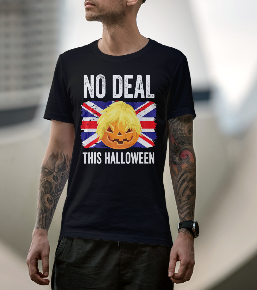 No Deal This Halloween Brexit Pumpkin UK Flag T-Shirt