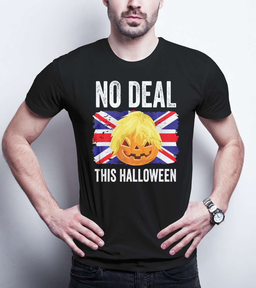 No Deal This Halloween Brexit Pumpkin UK Flag T-Shirt