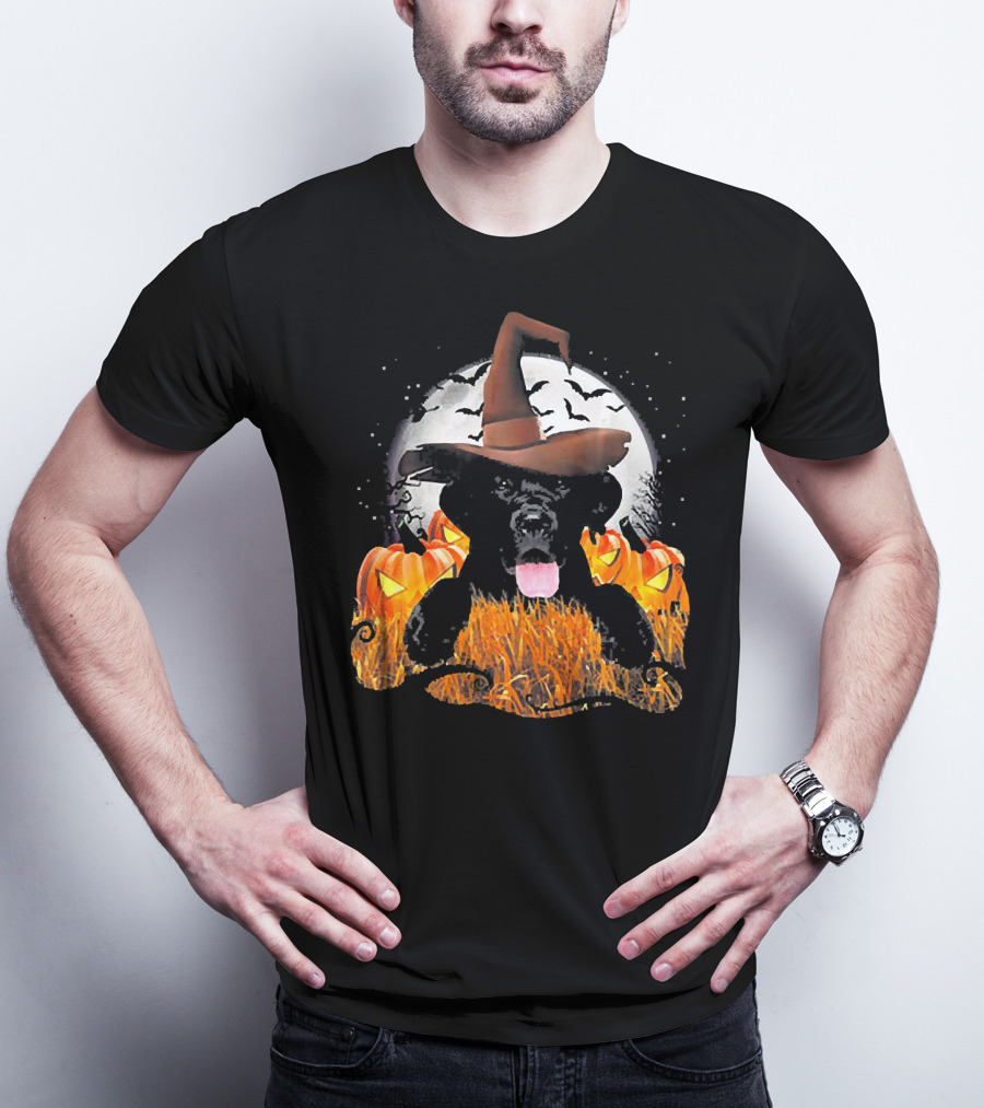 Labrador Halloween Cute Dog Witch With Pumpkin And Moon T-Shirt