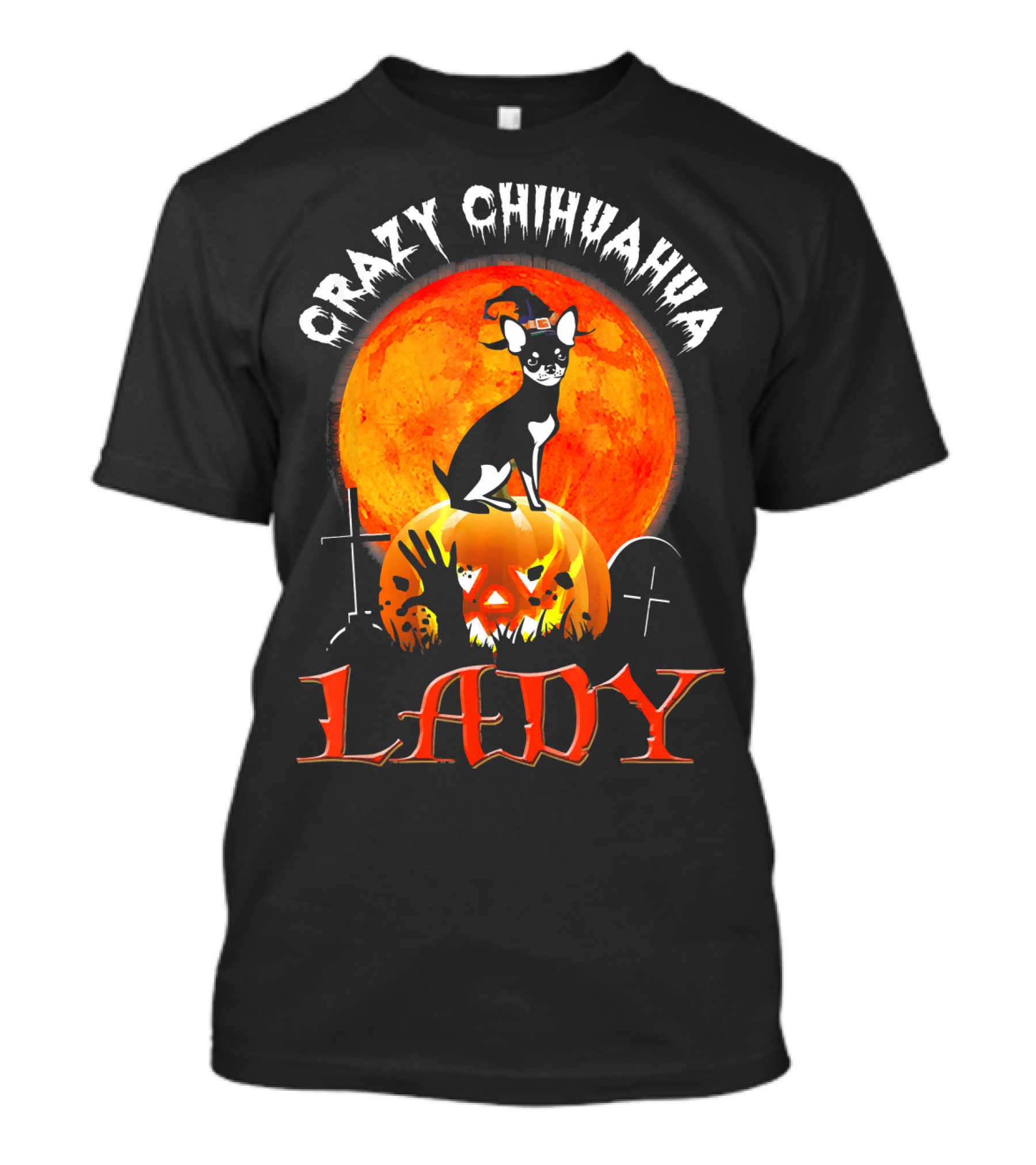 Crazy Chihuahua Lady Halloween Pumpkin Moon T-Shirt