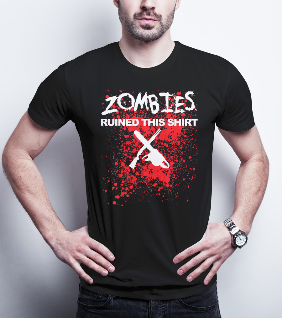 Zombies Ruined This Shirt Blood Splatter With Crossed Chainsaw And Rifle T-Shirt