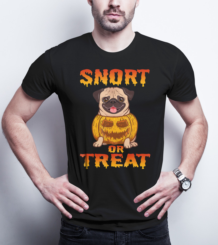 Snort Or Treat Funny Pug Pumpkin Halloween T-Shirt