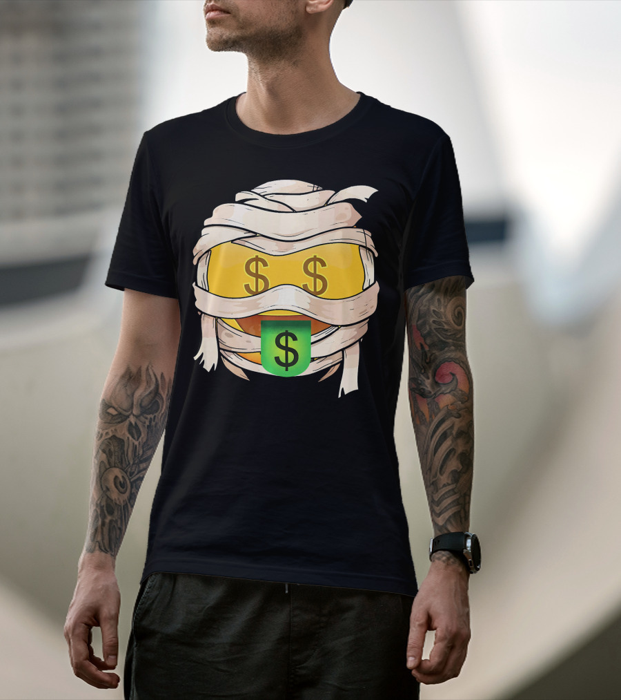 Money Face Emoji Wink Out Tongue Wrapped Mummy Style Dollar Sign Eyes T-Shirt
