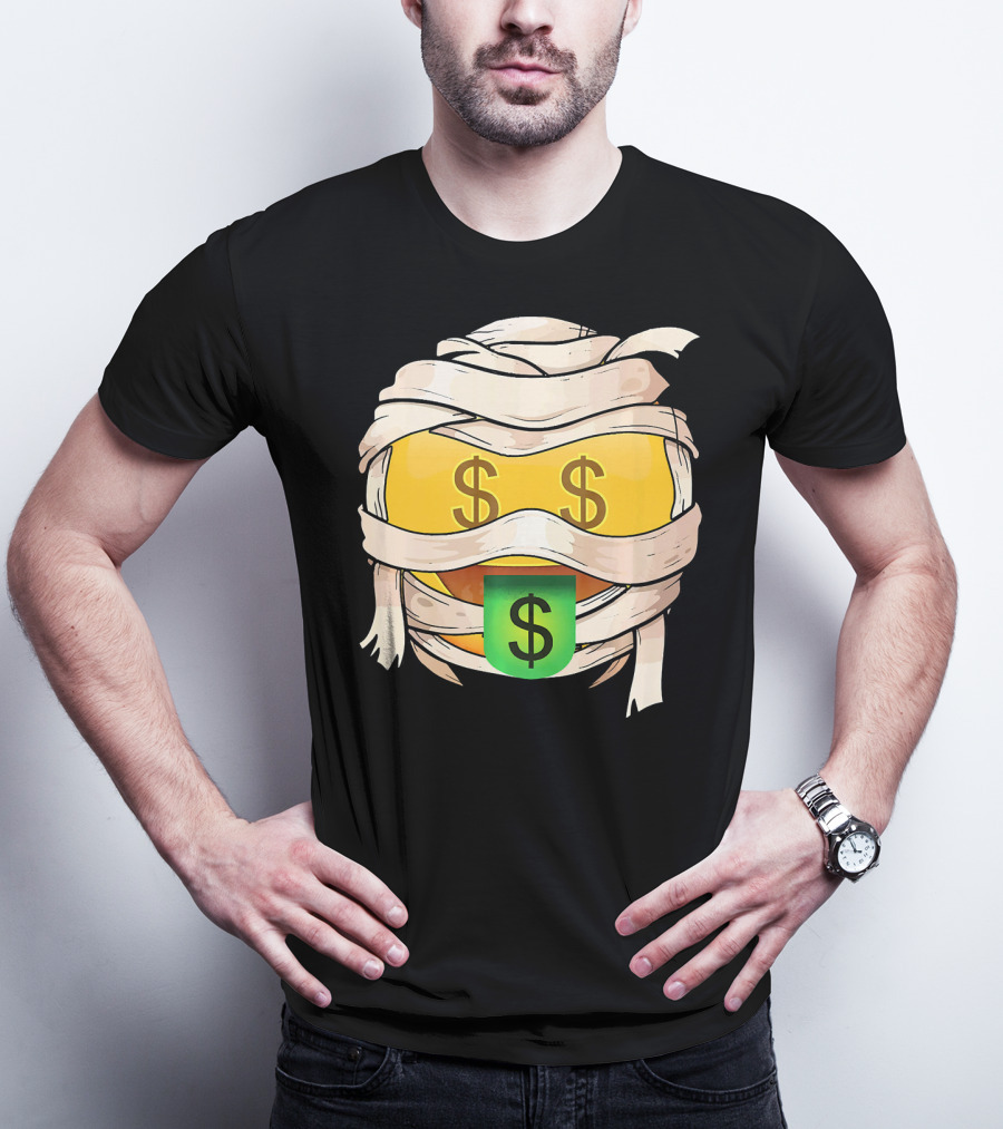 Money Face Emoji Wink Out Tongue Wrapped Mummy Style Dollar Sign Eyes T-Shirt
