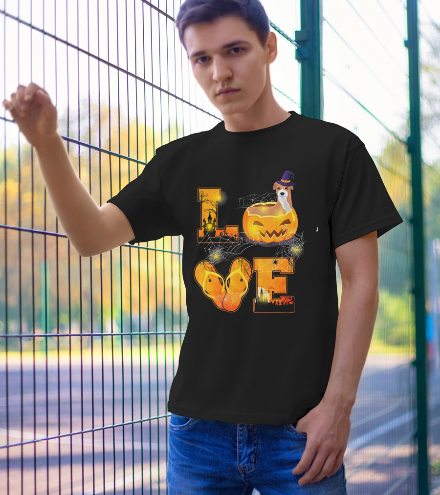 LOVE Halloween Pumpkin Italian Greyhound Spider Webs T-Shirt