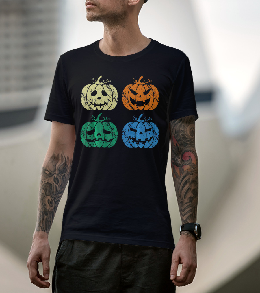 Vintage Retro Scary Pumpkin Face Halloween T-Shirt