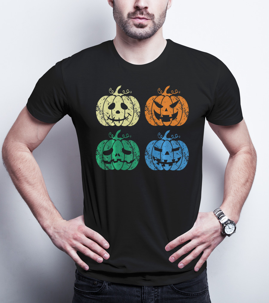 Vintage Retro Scary Pumpkin Face Halloween T-Shirt