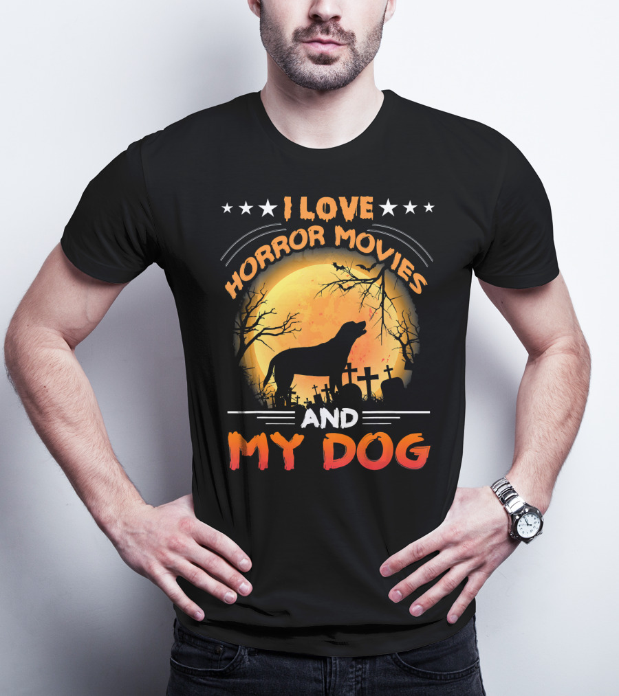 I Love Horror Movies My Dog Silhouette Graveyard Full Moon T-Shirt