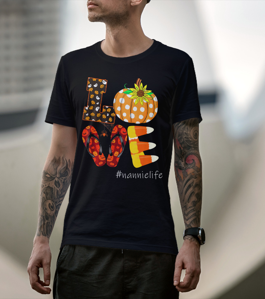 LOVE Pumpkin Candy Corn Flip Flops #nannielife T-Shirt