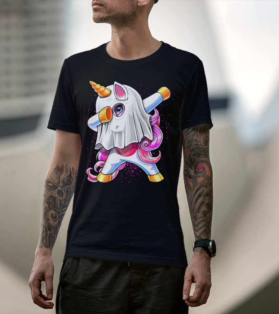 Dabbing Unicorn In Halloween Ghost Costume T-Shirt