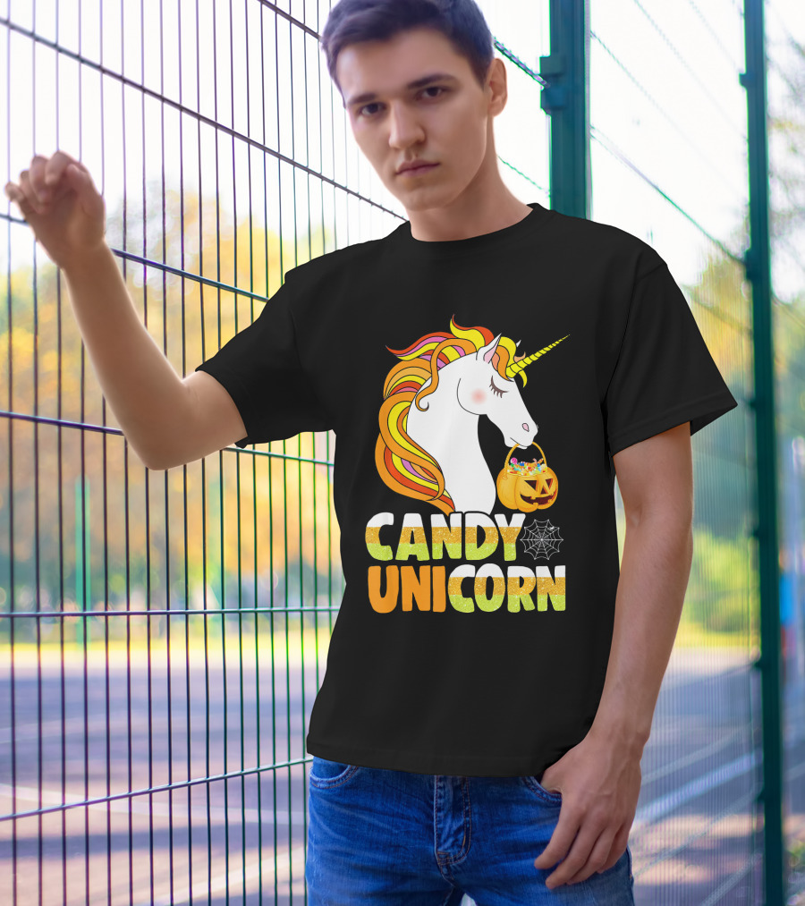 Candy Unicorn Halloween Basket T-Shirt