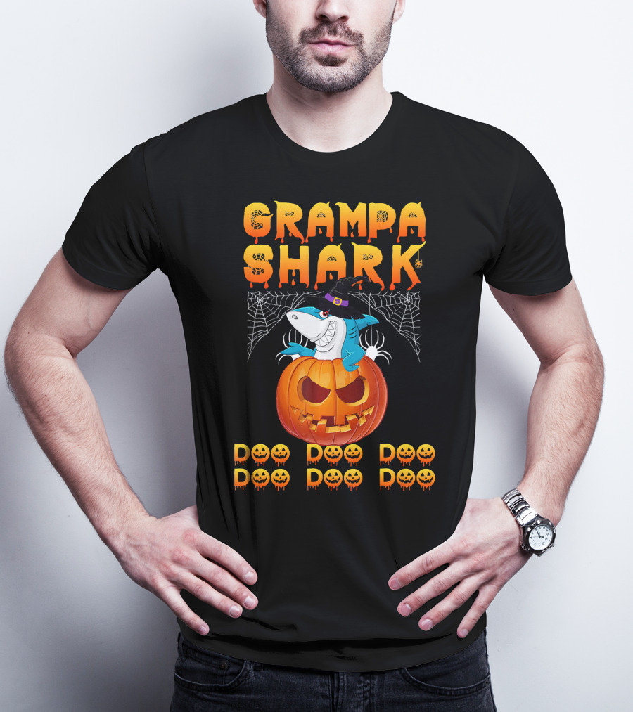 Grampa Shark Doo Doo Halloween Pumpkin Spider Webs T-Shirt
